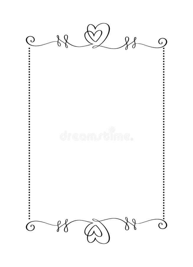 Calligraphy Rectangular Vector Ornamental Frame with Heart. Valentine Day Decorative Ornament ...