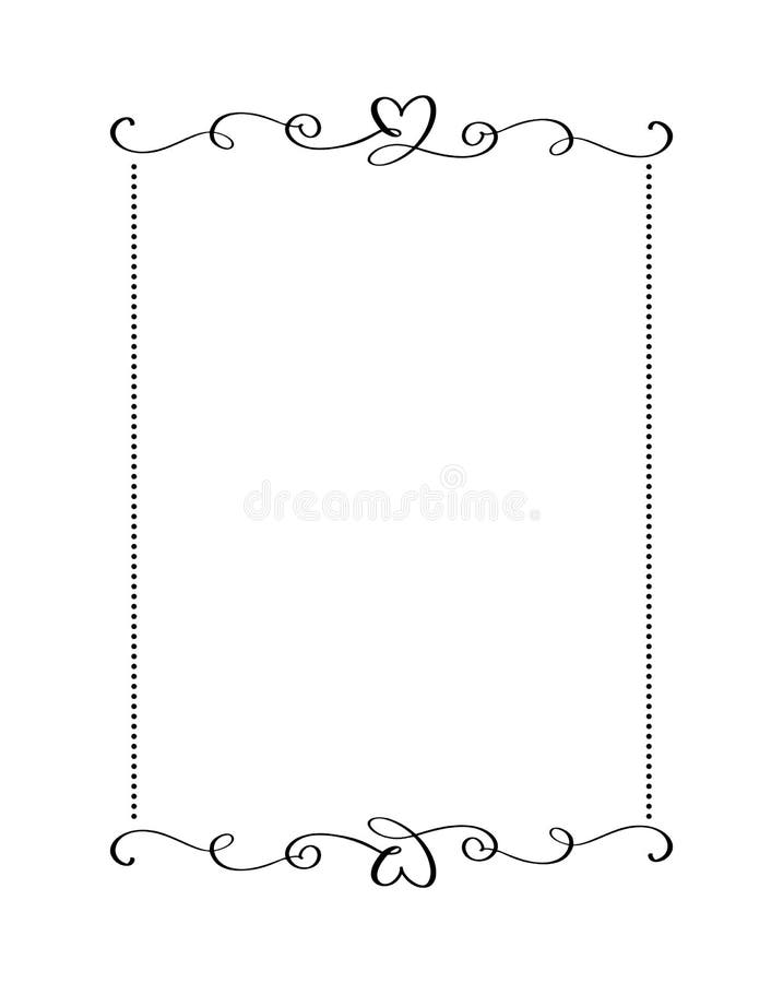 Calligraphy Rectangular Vector Ornamental Frame with Heart. Valentine Day Decorative Ornament ...