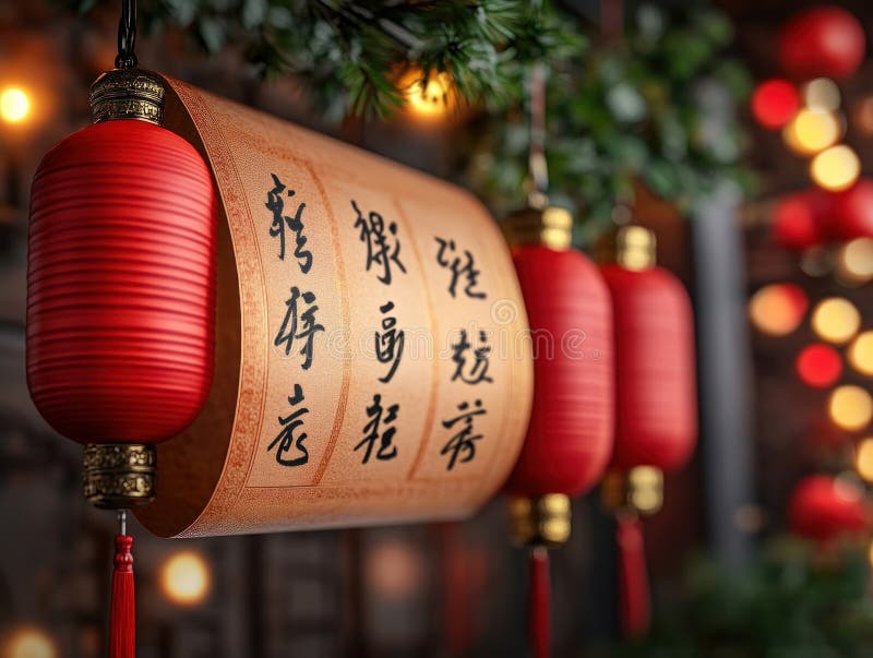 A Calligraphy Scroll, Adorned with Auspicious Chinese Characters for ...