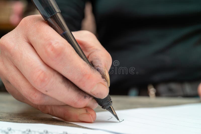 Fountain Pen in Ink-stained Hands Stock Image - Image of hands, design ...