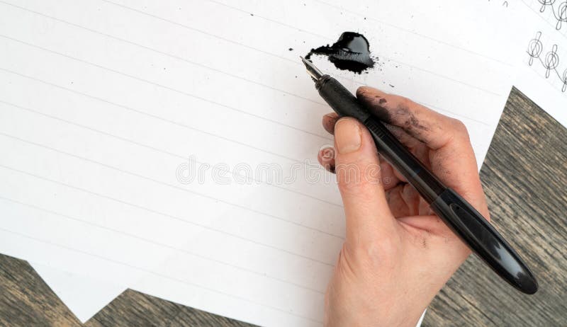 Fountain Pen in Ink-stained Hands Stock Photo - Image of concept ...