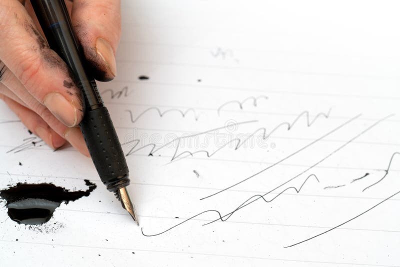 Fountain Pen in Ink-stained Hands Stock Image - Image of design ...