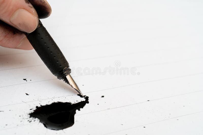 Calligraphy Training. Fountain Pen in Ink-stained Hands Stock Image ...