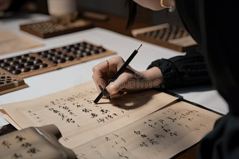 Calligraphy Workshop, with Hands Practicing the Art of Calligraphy on ...