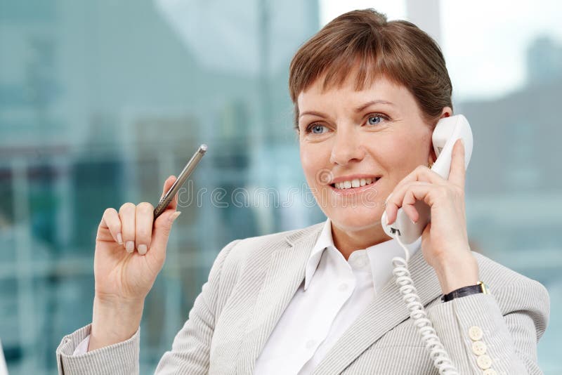 Calling stock image. Image of lovely, lady, busy, office - 22015897