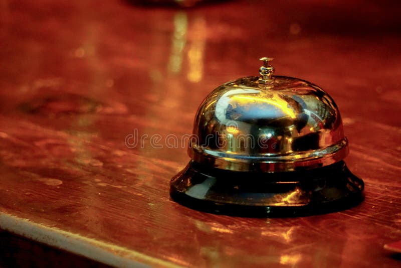 Calling Bell on Wooden Table Close Up View Stock Image - Image of ...