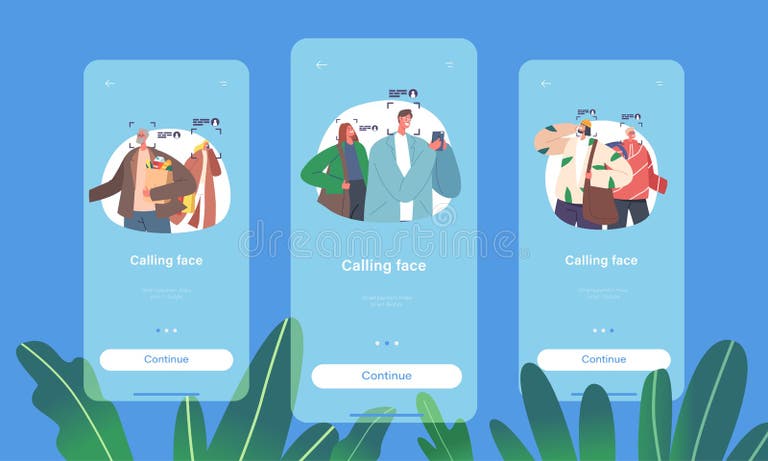 Calling Face Mobile App Page Onboard Screen Template. Characters in ...