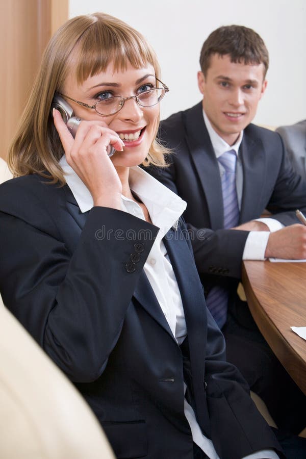 Calling girl stock image. Image of eyes, indoors, corporation - 2675489