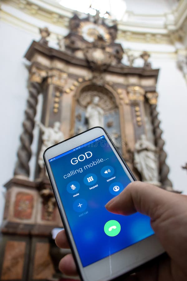 Calling God with a Mobile Phone on the Table of a Prayer Bench in the ...