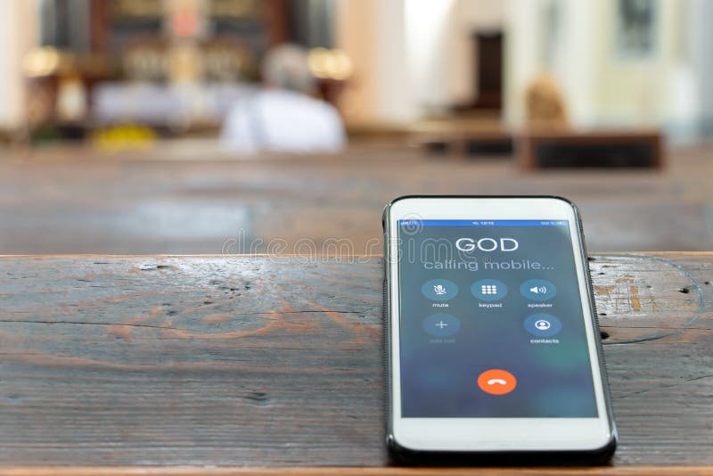 Calling God with a Mobile Phone on the Table of a Prayer Bench Stock ...