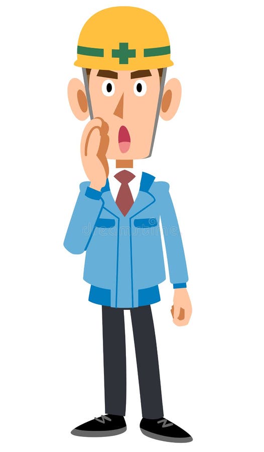 Calling a Man in a Blue Work Clothes Wearing a Helmet Stock Vector ...