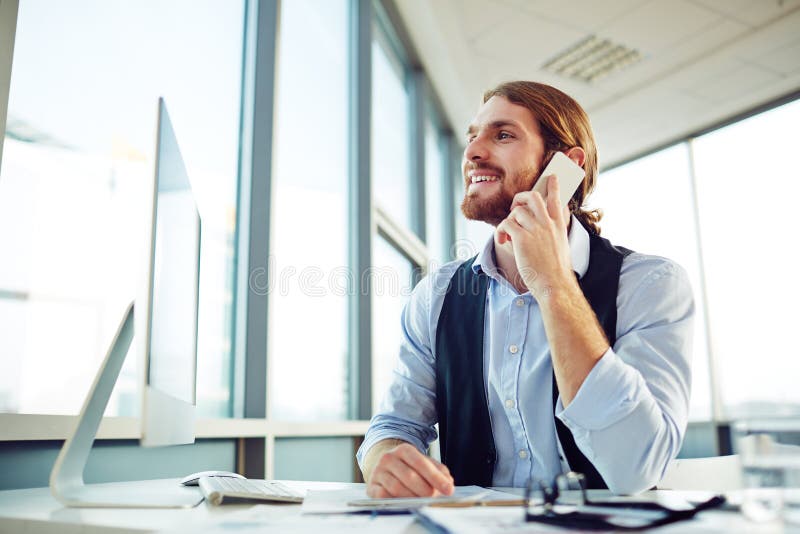 Calling in office stock image. Image of cellphone, happy - 66984961