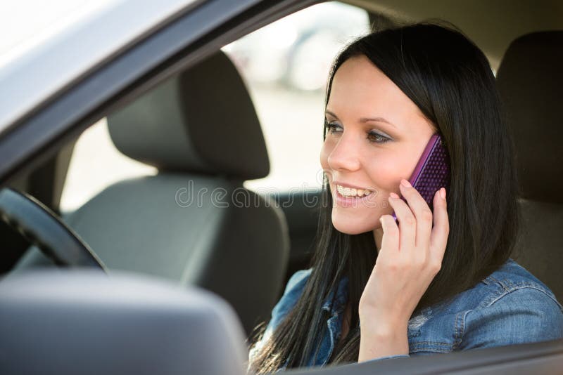 Calling Phone while Driving Car Stock Photo - Image of interior ...