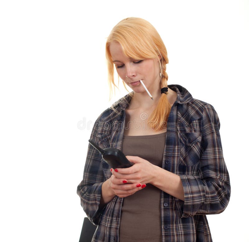 Calling Smoking Young Woman Stock Image - Image of addiction, phone ...