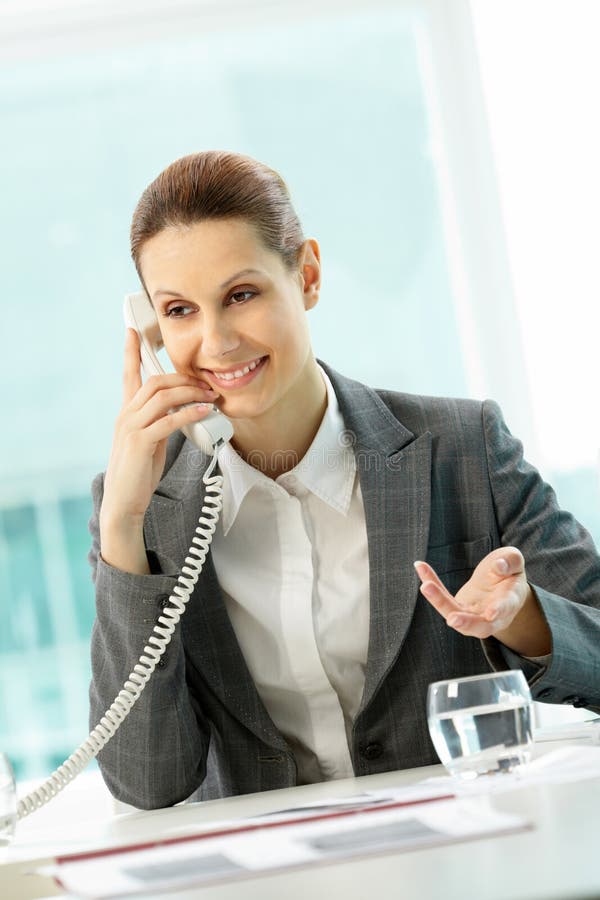 Businesswoman Talking on Phone Stock Image - Image of joyous, indoor ...