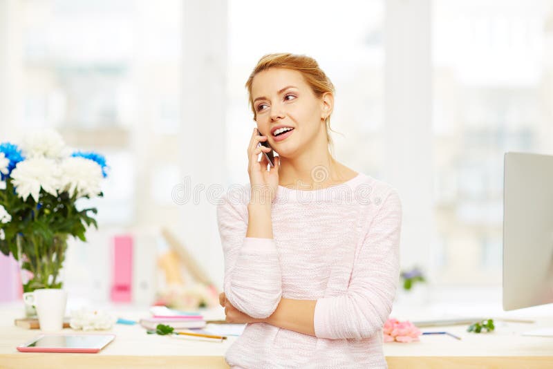 Calling at work stock image. Image of blonde, happy, pretty - 66769049