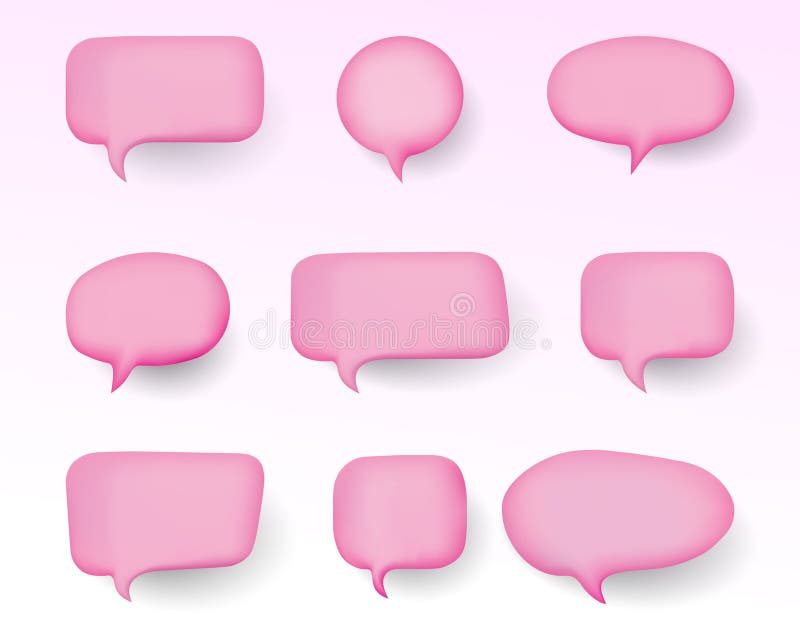 Set of Pink Speech Bubbles with 3D Effect. Stock Vector - Illustration ...