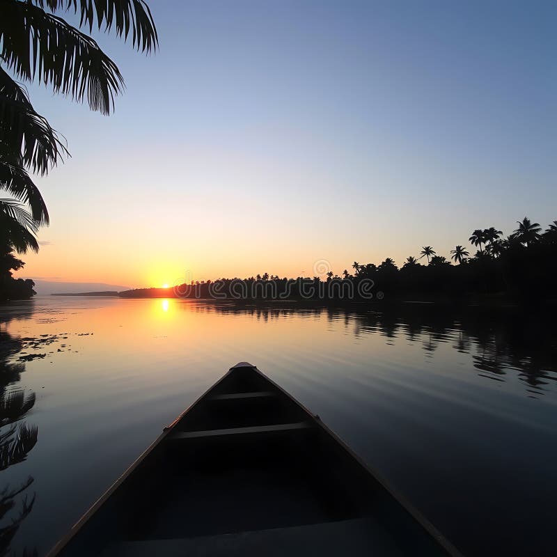 Calm Amazon River with Sunrise Reflections Stock Image - Image of ...