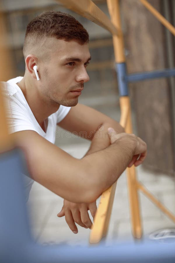 Calm Attractive Man Looking in Front of Him Stock Image - Image of ...