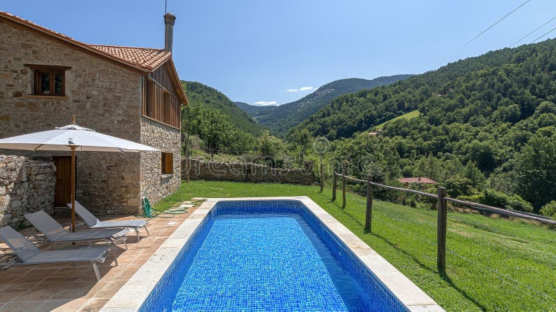 Calm Backyard Pool Scene with Lounge Chairs Surrounded by Lush Foliage ...