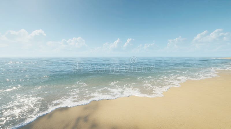 A Calm Beach Scene with Gentle Waves Lapping at the Shore Under a Stock ...