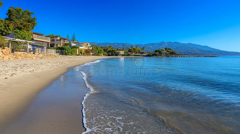 A Calm Beach Scene with Gentle Waves Lapping at the Shore Under a Stock ...