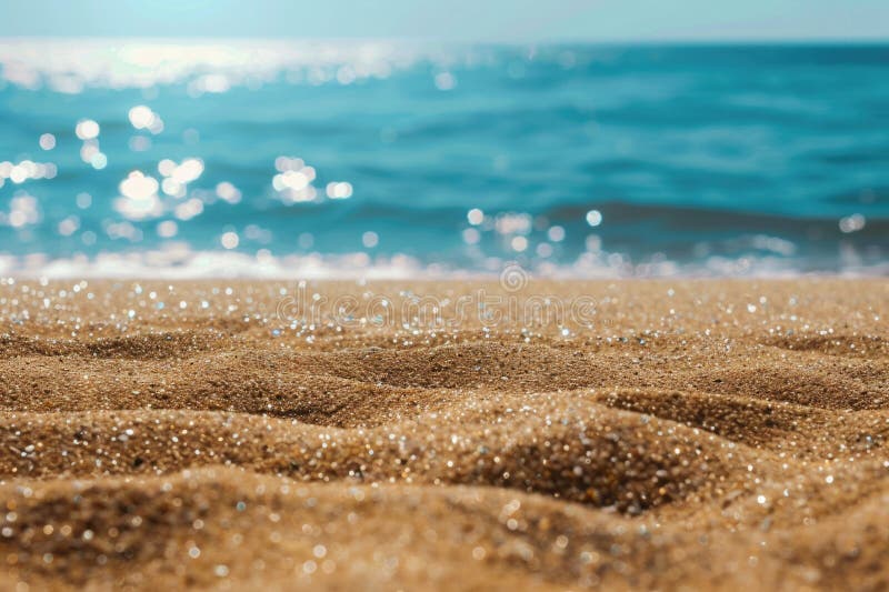 A Calm Beach Scene with Sandy Shore and Ocean Waves in the Background ...
