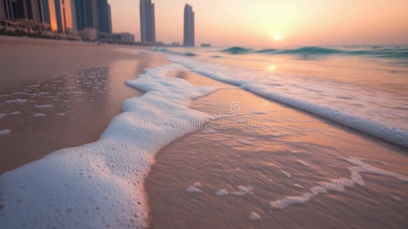 A Calm Beach Scene with a Wave Approaching the Shore Stock Footage ...