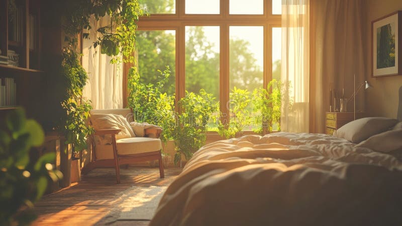 A Calm Bedroom Environment with Natural Light and Muted Tones. Stock ...
