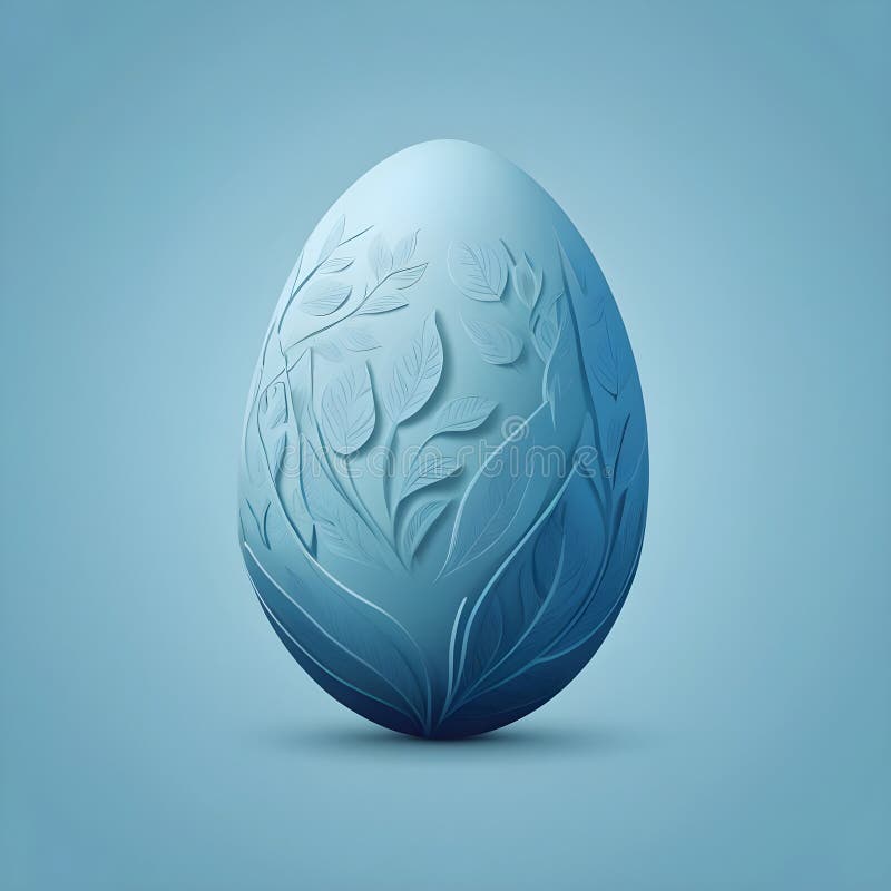 A Calm Blue Easter Egg with Blue Background and Leaves Stock ...