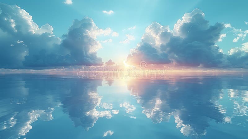 Calm Blue Sky and Water Reflection during Sunset Stock Photo - Image of ...