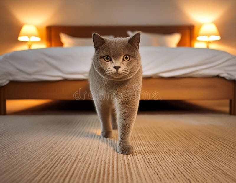 Calm British Shorthair Cat Walking Towards Camera Stock Photo - Image ...