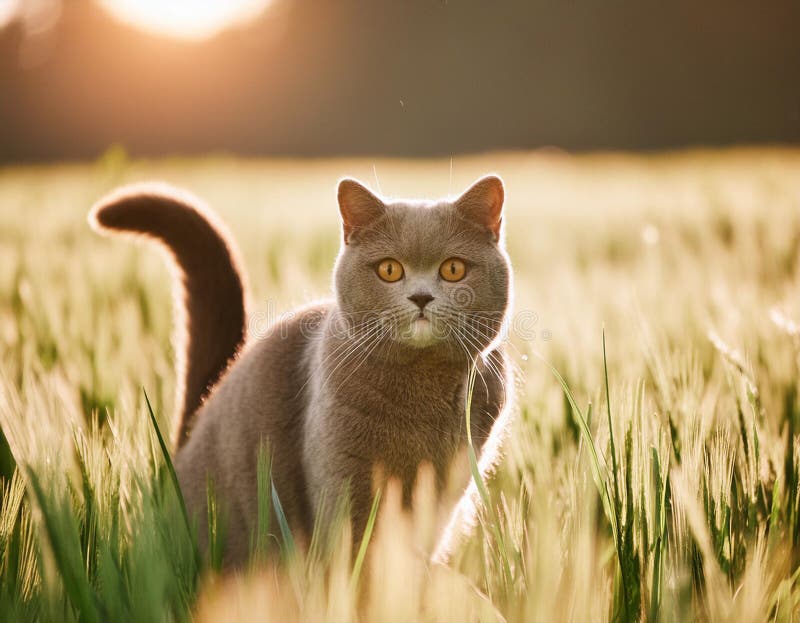 Calm British Shorthair Cat Walking Towards Camera Outdoors Stock Image ...