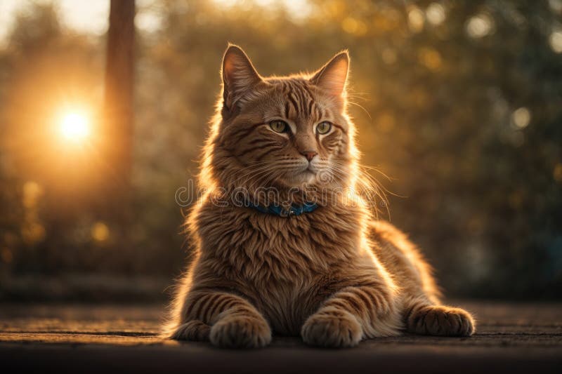 Calm Cat at Sunset Atmosphere Fog. Ai Generative Stock Illustration ...