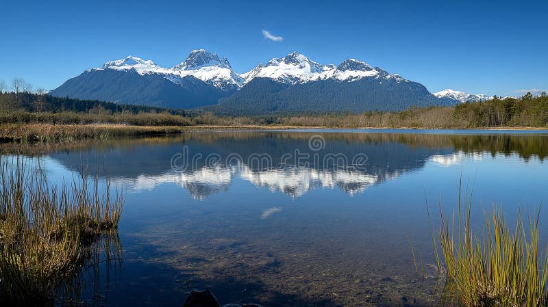 A Calm and Clear Mountain Lake with a Perfect Reflection of Snow Stock ...