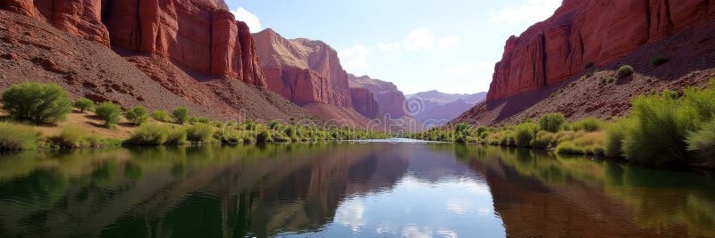 Calm Colorado River Section, Calm Water, Red Rock Cliffs, Rock, Still ...