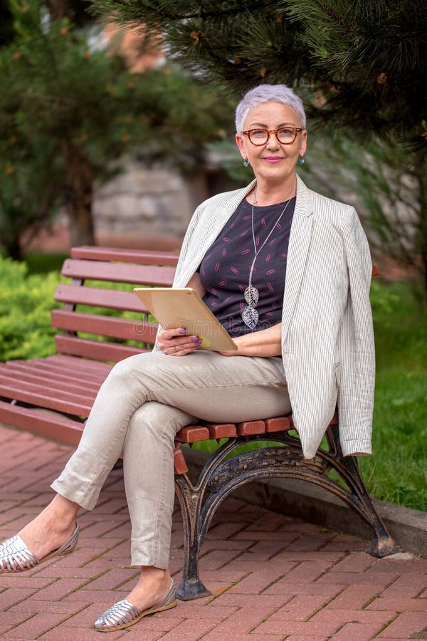 Calm Confident Freelancer Sitting in the Park Stock Photo - Image of ...