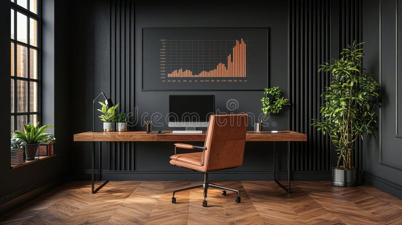 A Calm Desk Setup Featuring a Beautiful Green Plant Integrating Nature ...