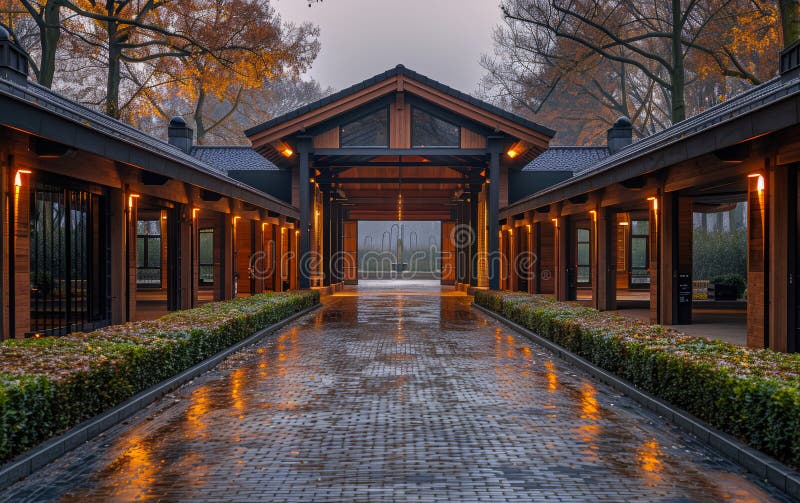 Calm Dusk Path in Peaceful Park Stock Photo - Image of evening ...
