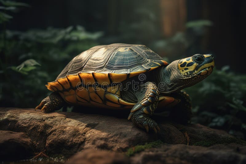 A Calm and Easygoing Turtle Basking on a Rock - this Turtle is Basking ...