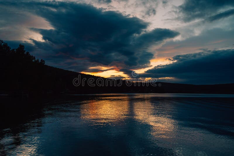 A Calm Evening and Beauty Sunset at the Summer Lake Stock Image - Image ...