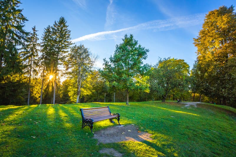 Calm Evening Summer Landscape with a Bench Stock Image - Image of chair ...