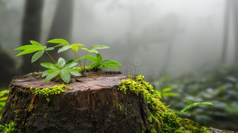 A Calm Forest Landscape Highlighting a Tree Stump Beautifully Enveloped ...