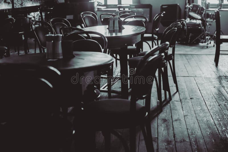 Calm Interior of a Jazz Cafe in Black and White Tones Stock Image ...