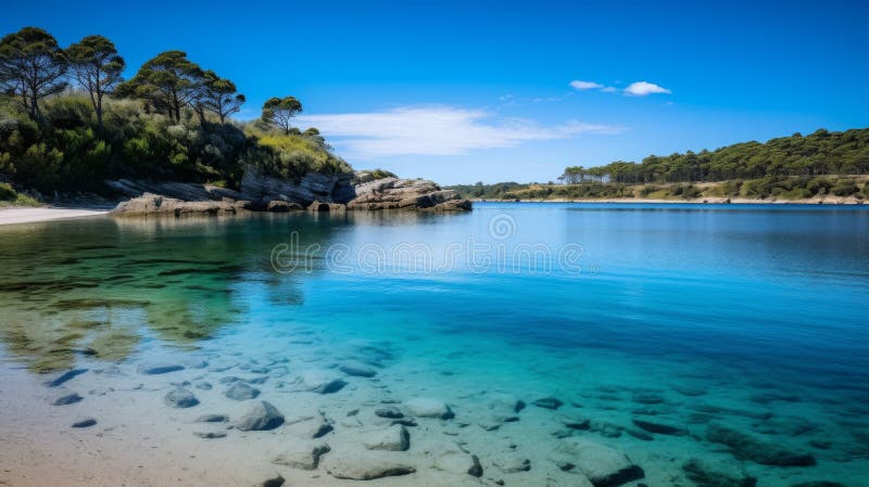 Calm Lagoon with Sky S Azure Reflection Stock Illustration ...