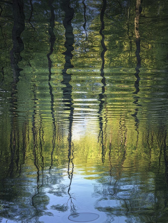 A Calm Lake in a Deep Forest, Reflecting the Surrounding Trees and Sky ...