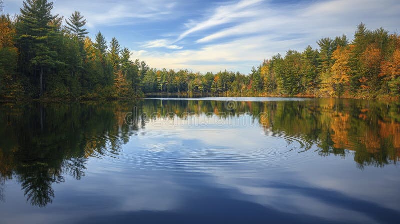 A Calm Lake in a Deep Forest, Reflecting the Surrounding Trees and Sky ...