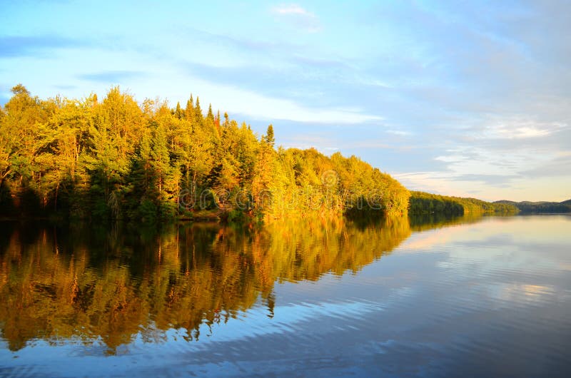 Calm lake at dusk stock photo. Image of outdoors, forest - 39020474
