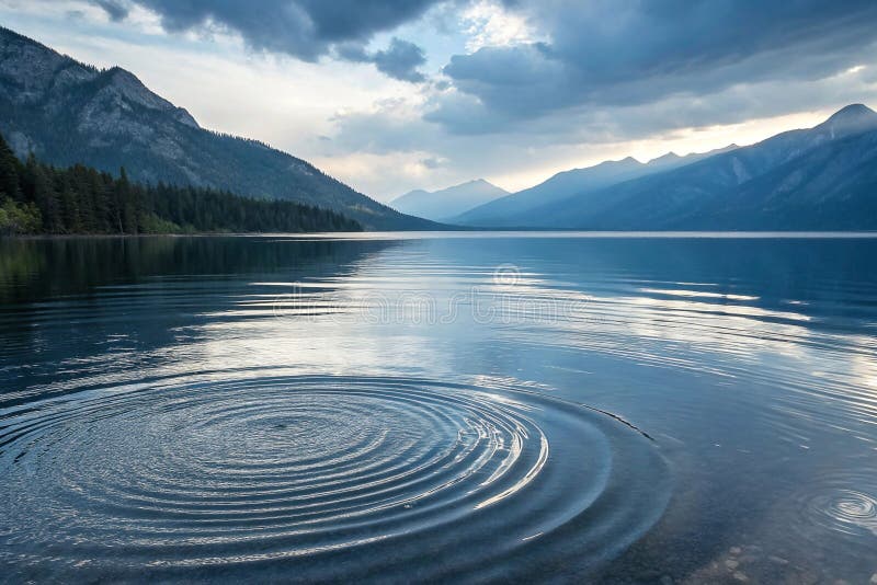 Calm Lake Reflecting Mountains and Sky with Ripples Stock Illustration ...