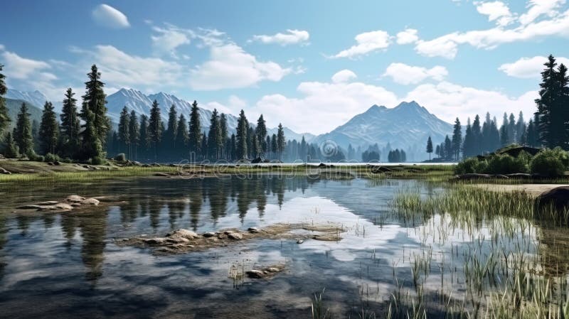 The Calm of the Lake is a Reflection of the Mountains in Quiet Water ...